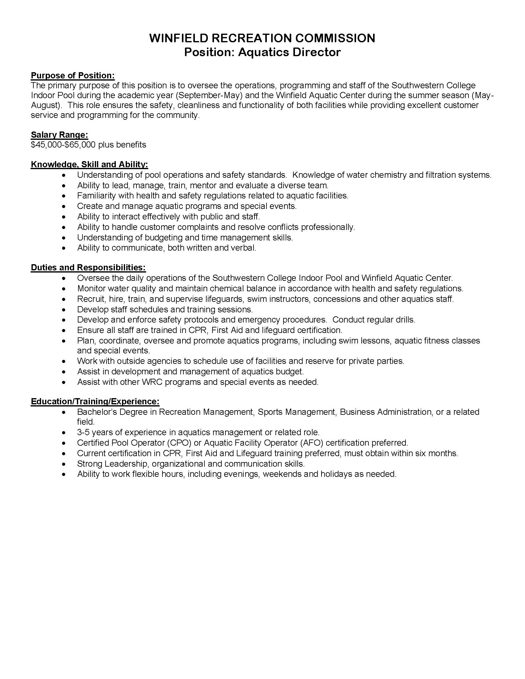 Welcome | Winfield Recreation Commission